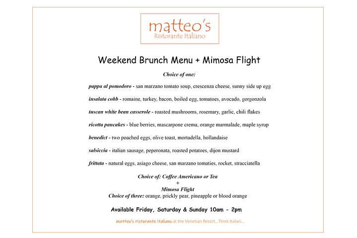 Weekend Brunch at Matteo's Ristorante Italiano Harga Promo Terbaru 2023